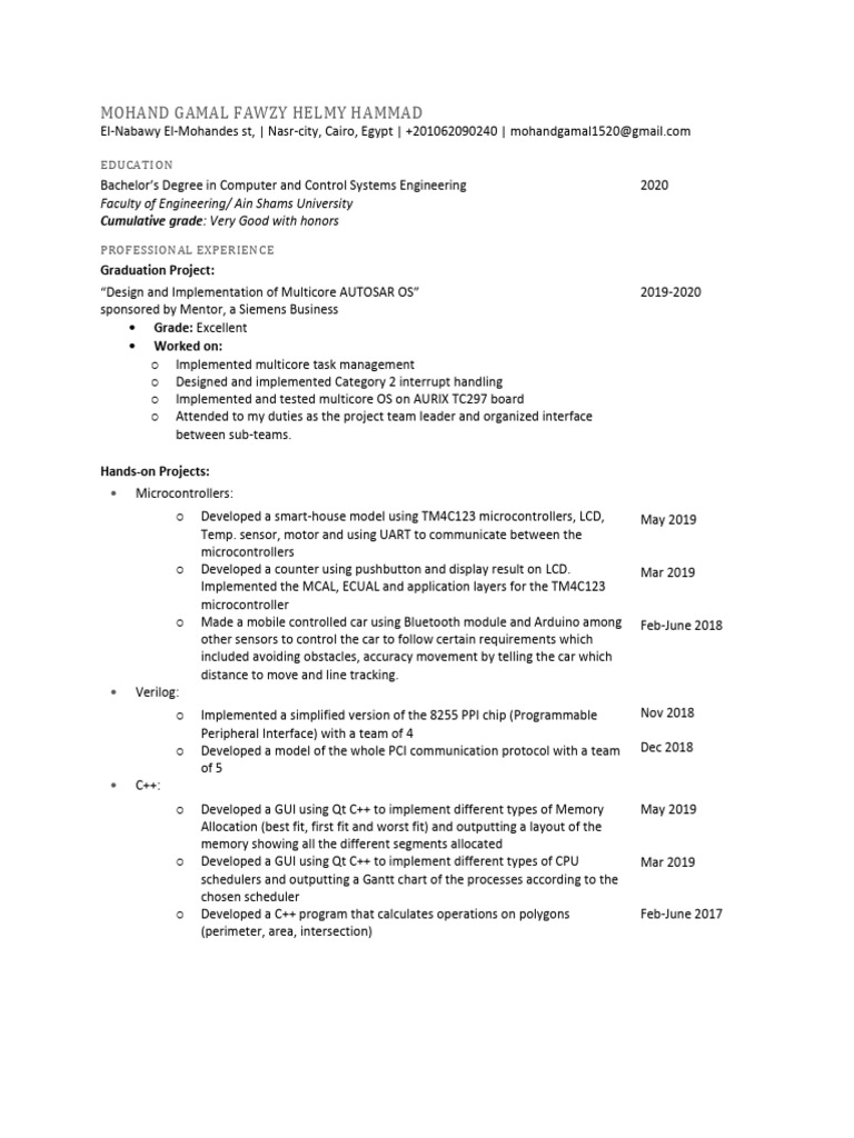 Ref Cv Pdf Microcontroller Embedded System