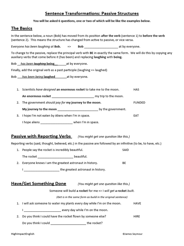 FCE Sentence Transformations With The Passive | PDF | Verb | Linguistic Morphology