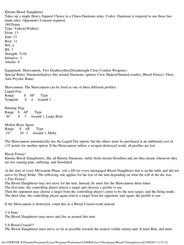 Fiche Technique - Blood Slaughterer | PDF | Military