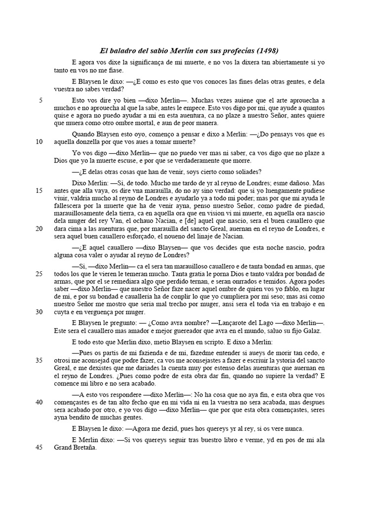 El Baladro Del Sabio Merlín Con Sus Profecías | PDF