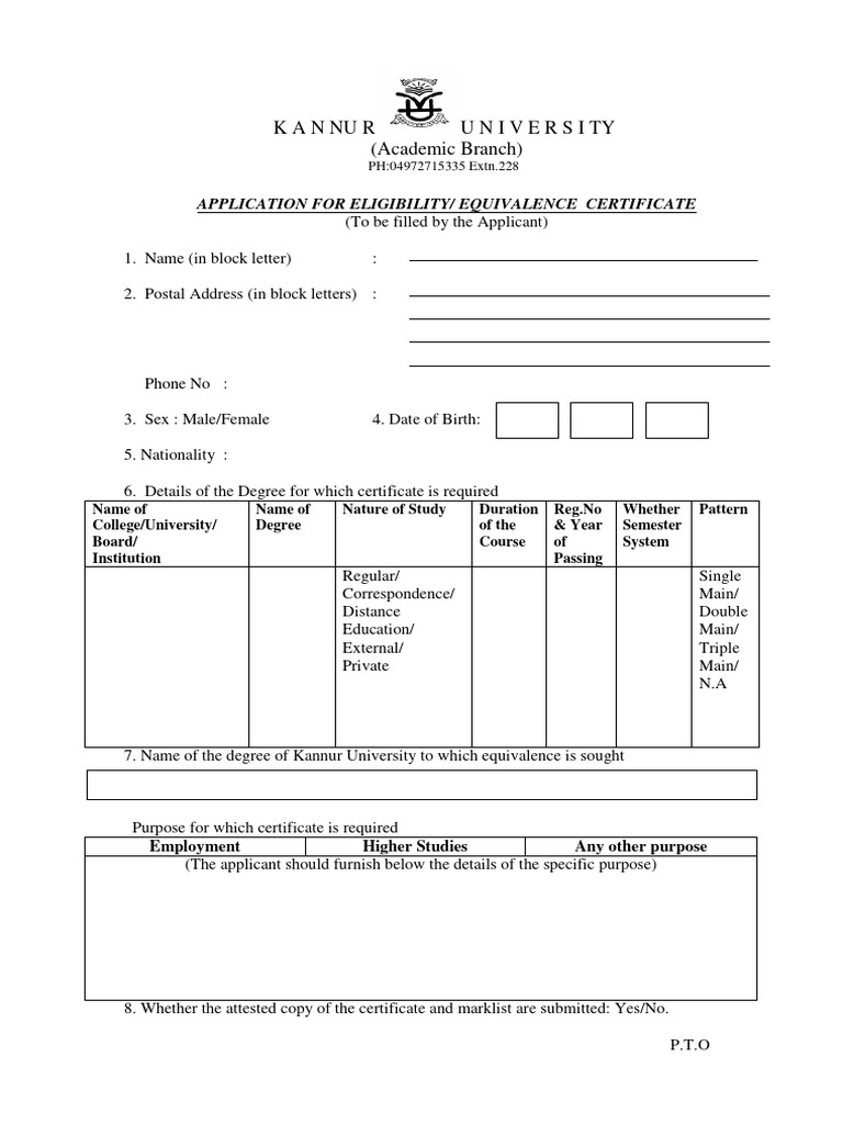 Application For Eligibility - Equivalency Certificate 8Zvy9RZ | PDF