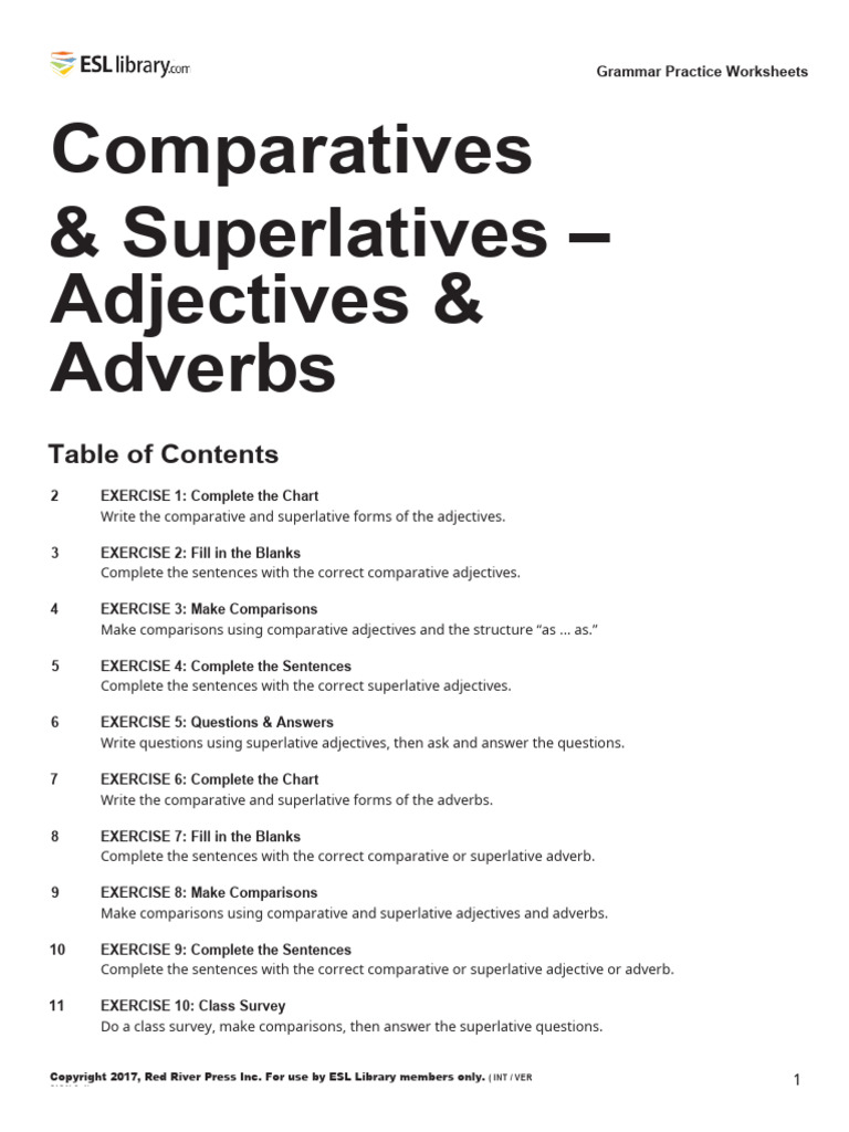 88 - Comparatives and Superlatives - Adjectives and Adverbs - US | PDF ...