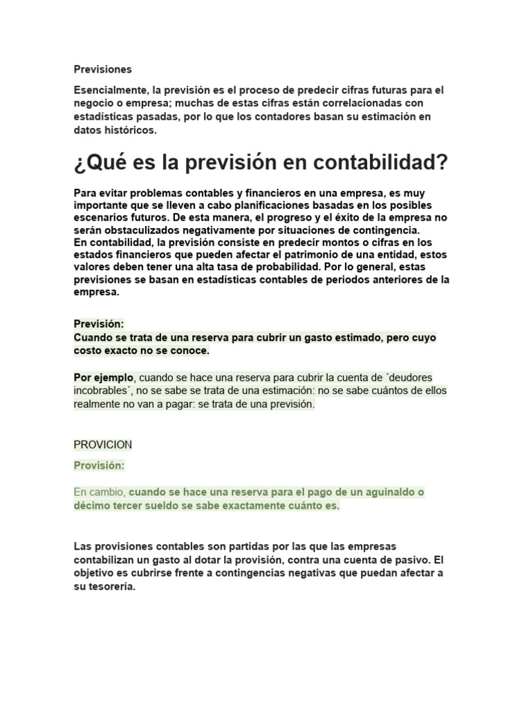 Previsión y Provisión Contable | PDF | Pensión | Contabilidad
