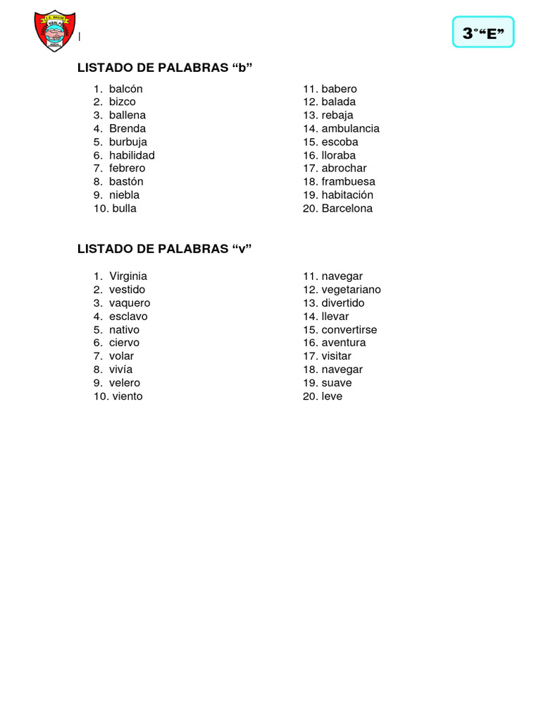 Palabras con B y V: Listados Completos | PDF