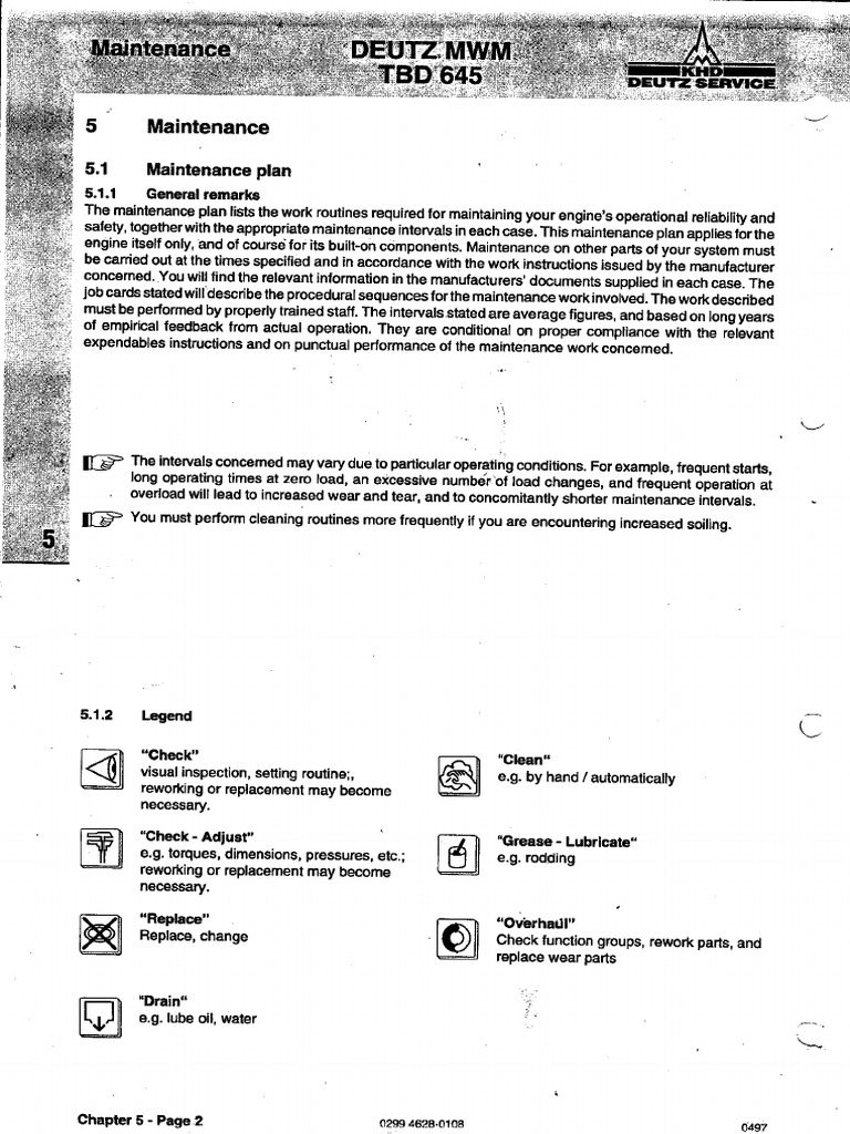 Deutz MWM TBD 645 Maintenance Plan | PDF