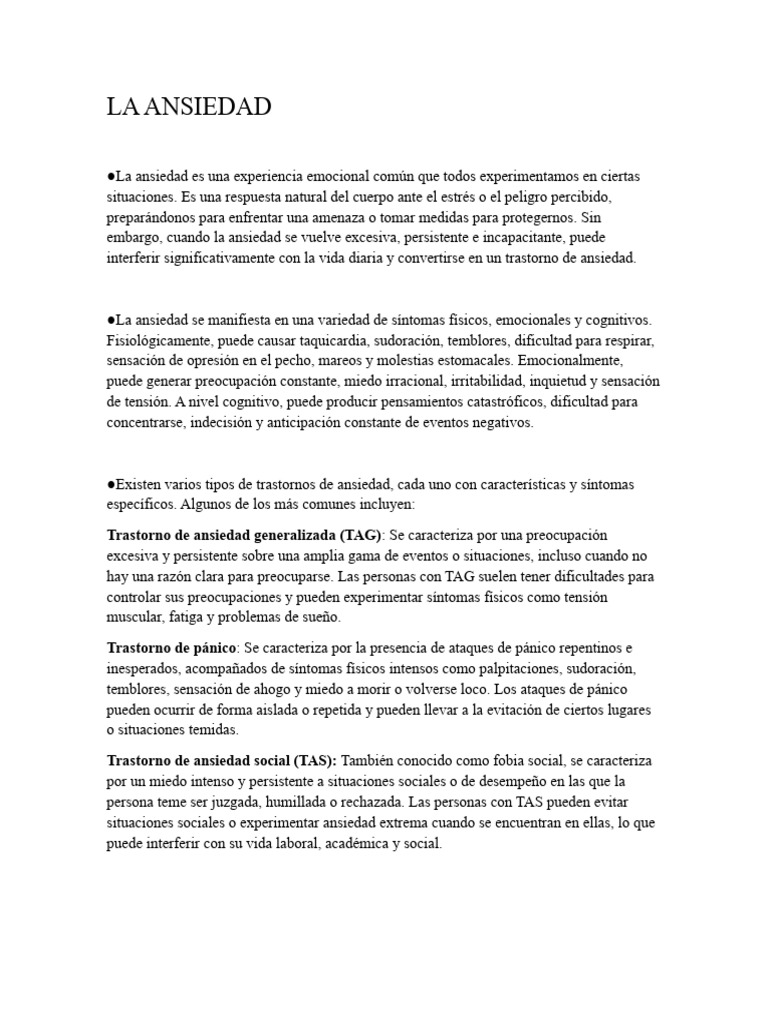 La Ansiedad | PDF | Trastorno de ansiedad | Ansiedad