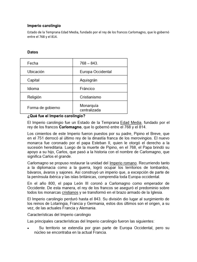 Imperio carolingio | PDF | Carlomagno | Edades medias