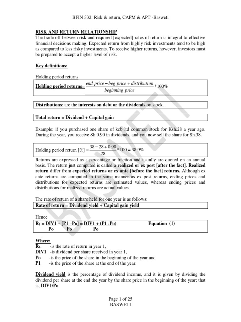 Risk & Return: CAPM & APT Guide | PDF | Capital Asset Pricing Model ...