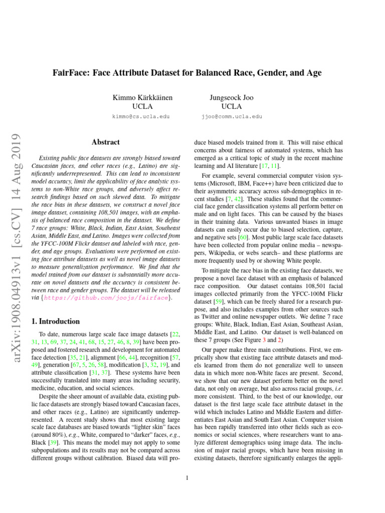 Fairface: Face Attribute Dataset For Balanced Race, Gender, and Age | PDF | Race (Human ...