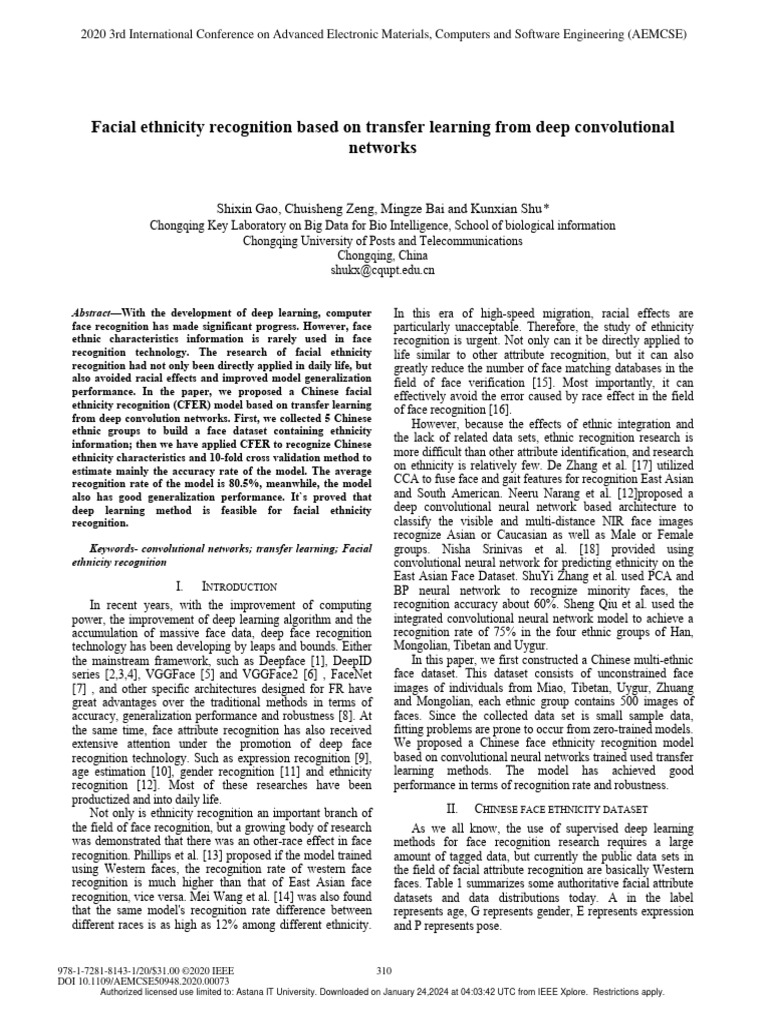 Facial Ethnicity Recognition Based On Transfer Learning From Deep Convolutional Networks | PDF ...
