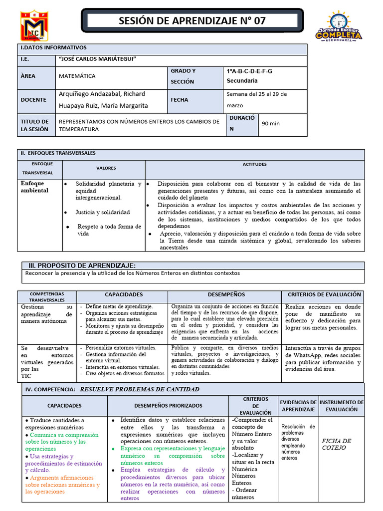 Sesión N° 7-1ro secundaria | PDF | Evaluación | Aprendizaje