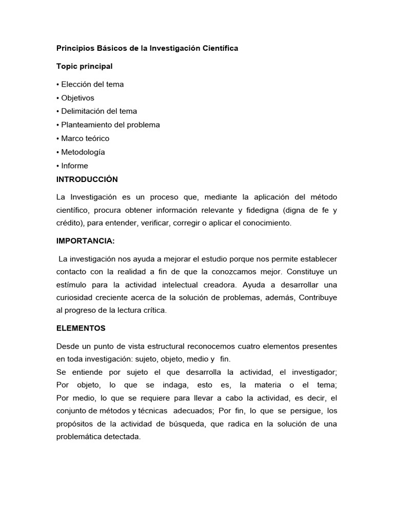 Principios Básicos de La Investigación Científica | PDF | Conocimiento ...
