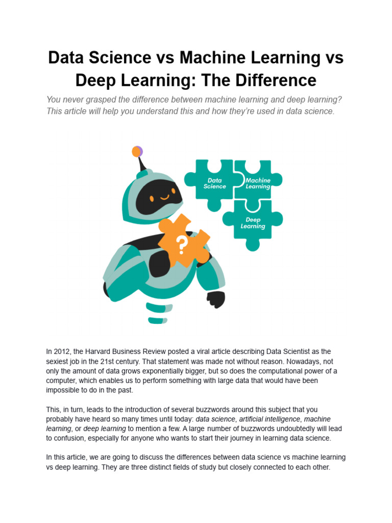 Data Science Vs Machine Learning Vs Deep Learning: The Difference | PDF ...