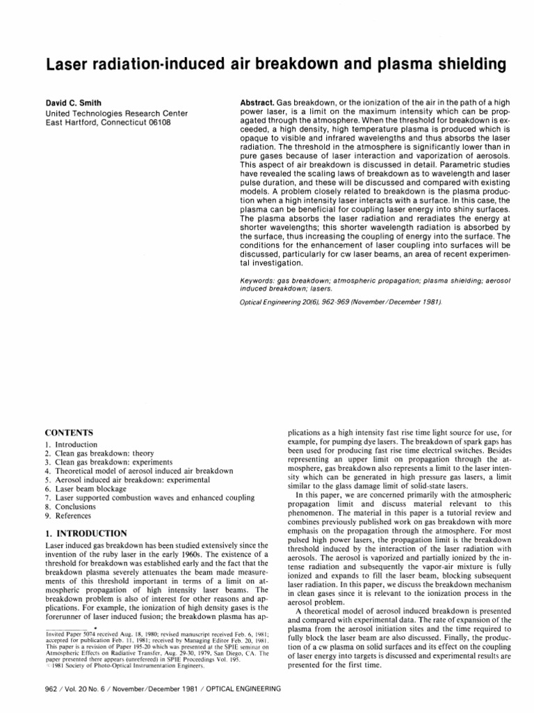 D.C.smith.1981.Laser Radiation-Induced Air Breakdown and Plasma Shielding | PDF | Laser ...