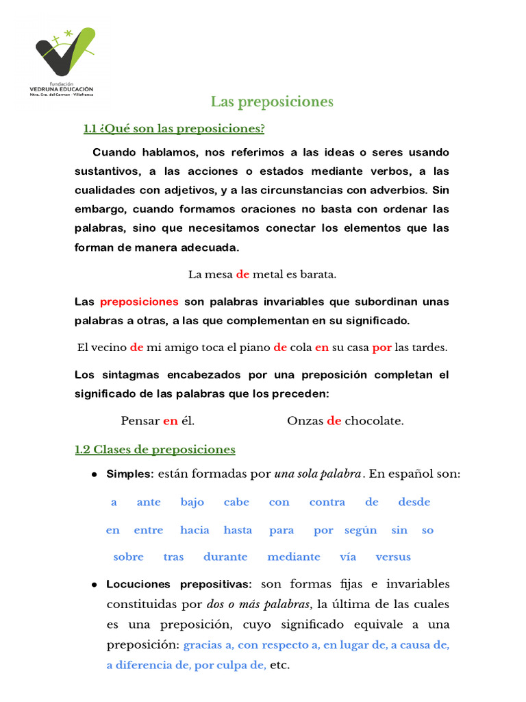 Las Preposiciones | PDF | Preposición y Postposición | Adverbio