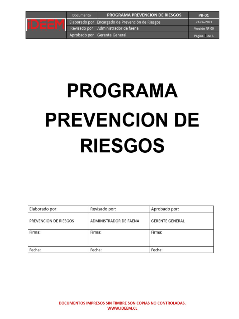 Programa de Prevencion de Riesgos Ideem | PDF | Business | Seguridad y salud ocupacional