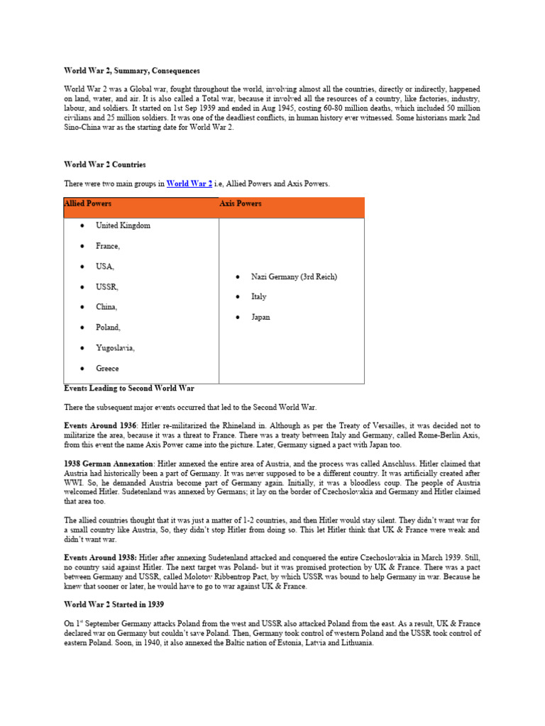 Summary of WWII | PDF | World War II | Axis Powers