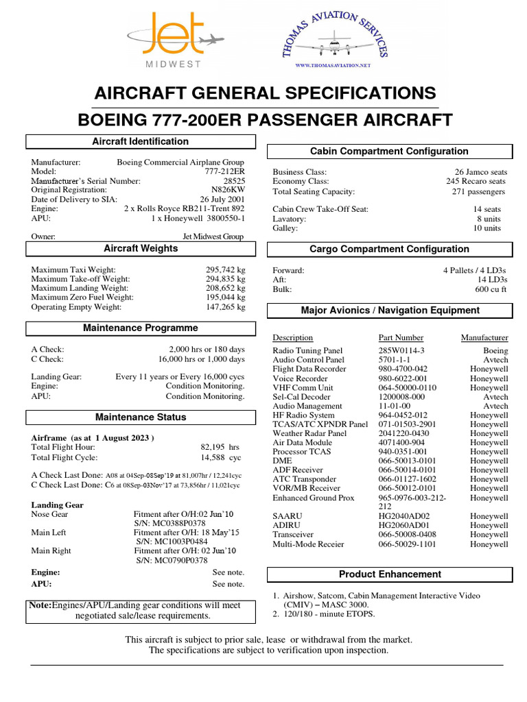 Boeing 777-200ER Specifications Overview | PDF | Aircraft | Aviation