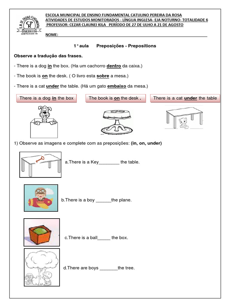 Atividades sobre Preposições de Lugar | PDF | Artes Linguísticas e ...