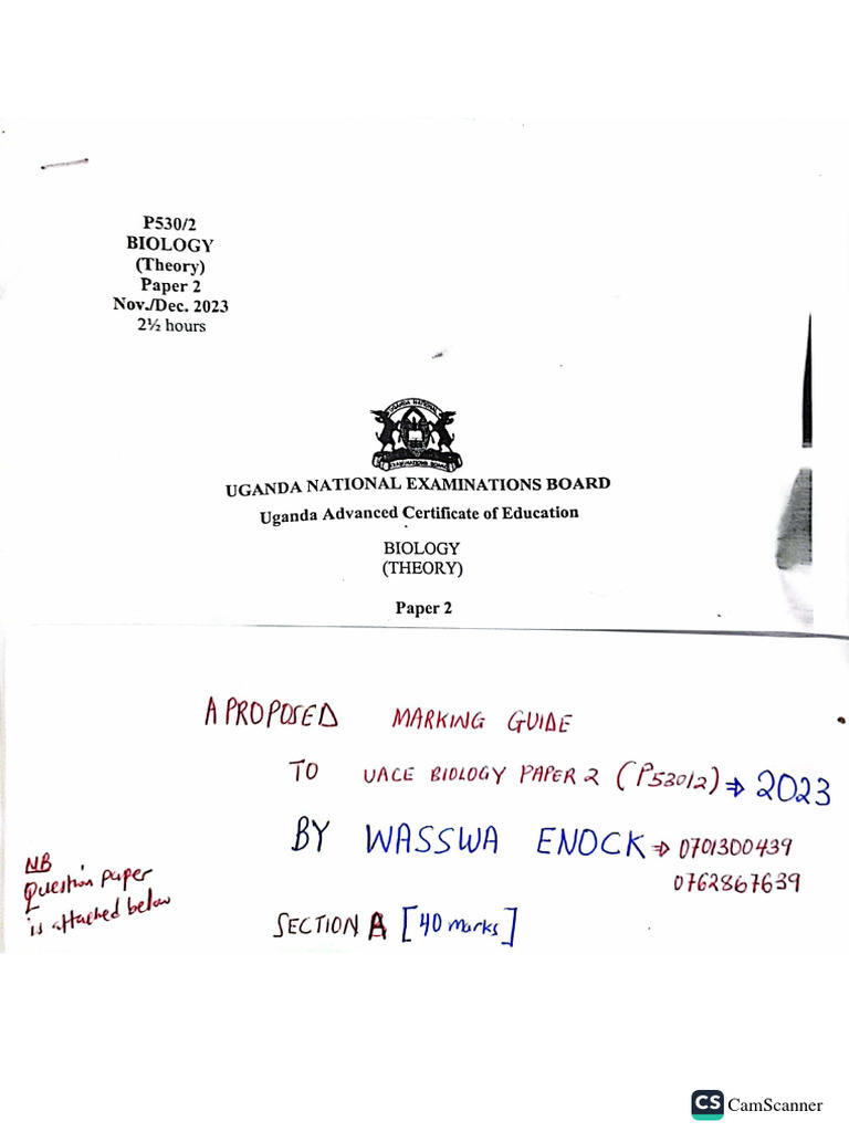 2023 Uace Bio Paper 2 Guide | PDF