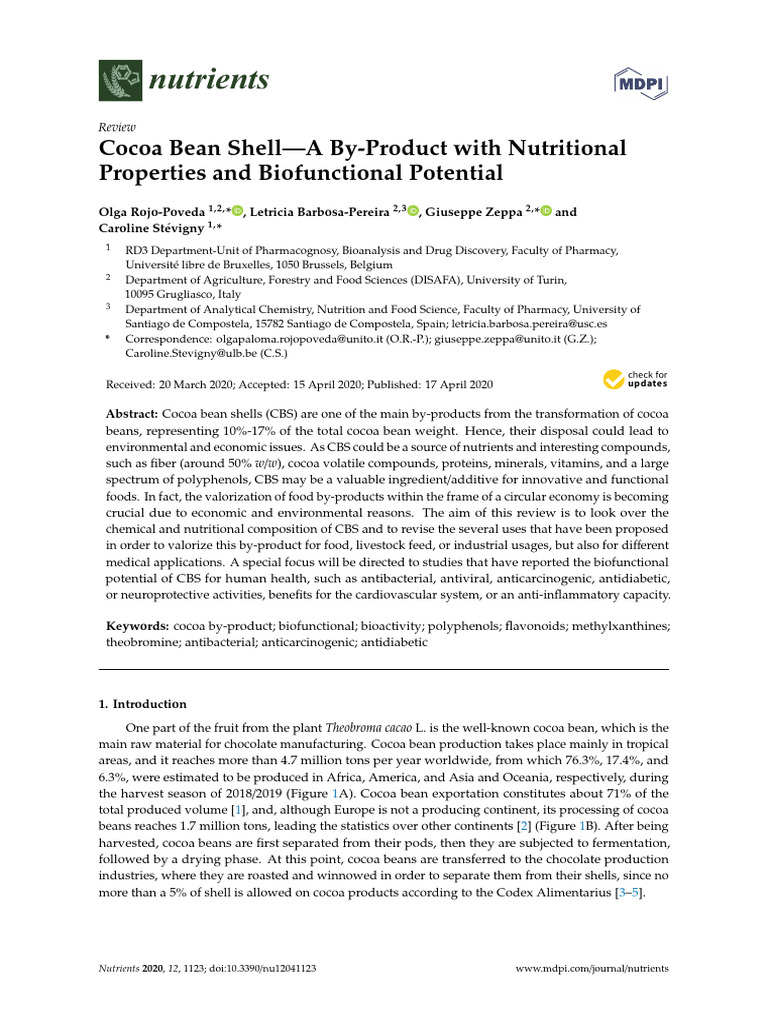 Cocoa Bean Shell-A By-Product With Nutritional Properties and Biofunctional Potential | Download ...