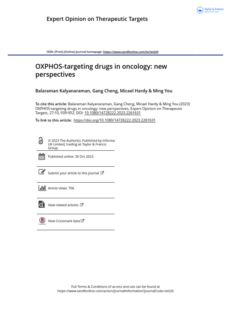 OXPHOS-targeting Drugs in Oncology New Perspectives | PDF | Cancer ...