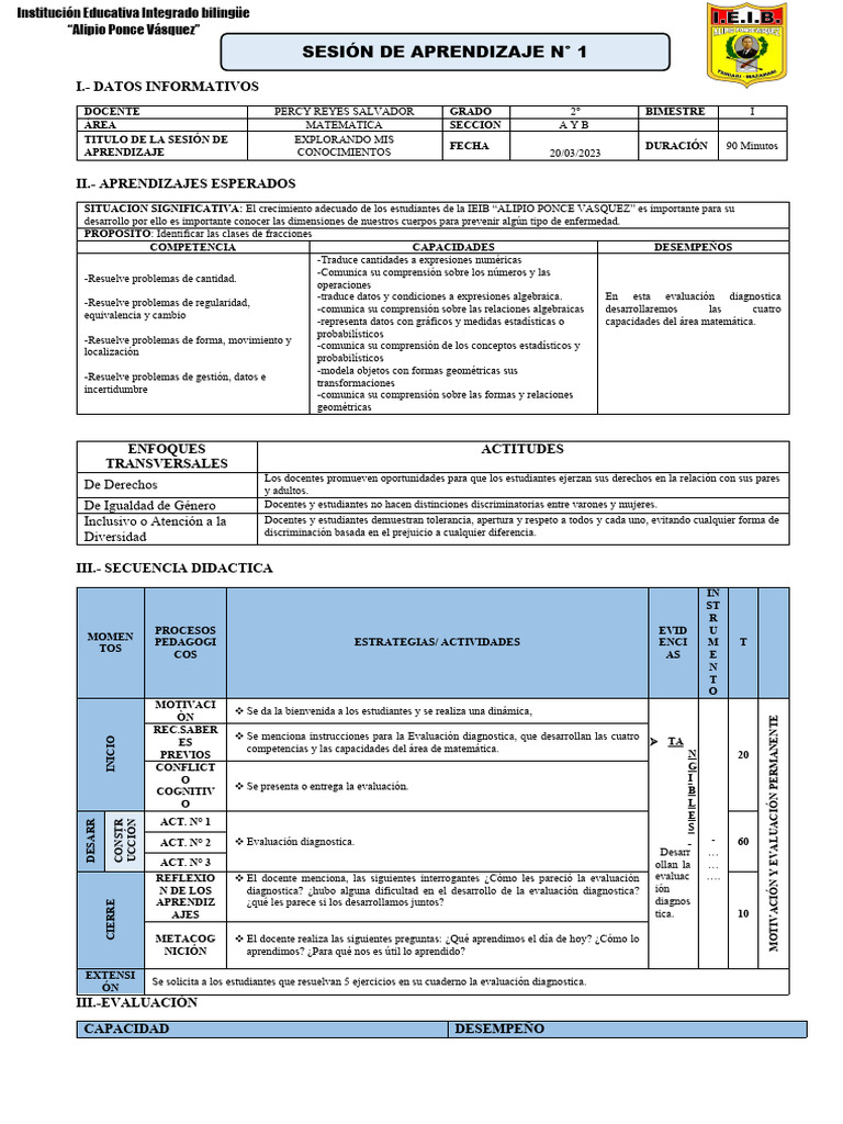 Sesión 1 - 1° y 2° - 2023 | PDF | Evaluación | Discriminación