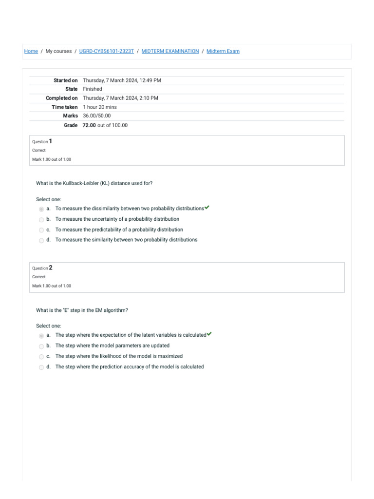 AI Fundamentals Midterm Exam - Attempt Review | PDF | Cluster Analysis | Least Squares