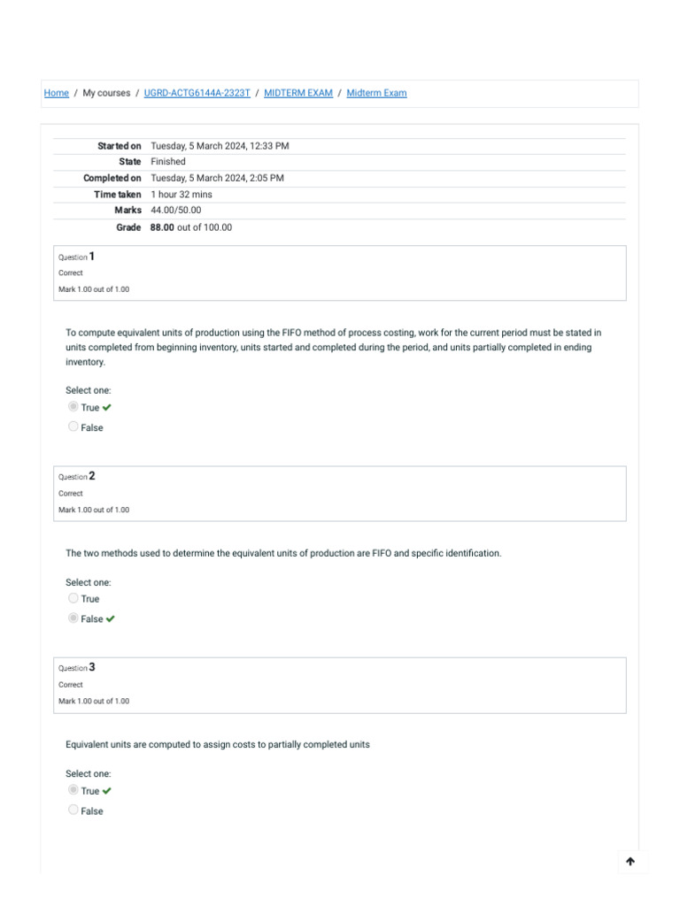 Cost Accounting Midterm Exam - Attempt Review | PDF | Cost Of Goods ...