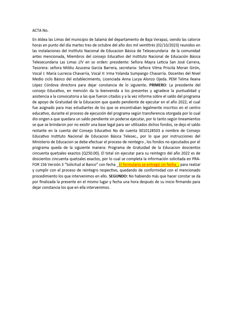 ACTA Reintegro | PDF