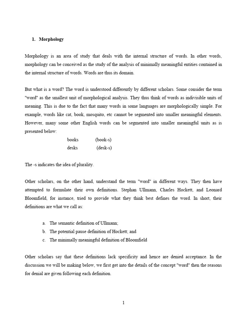 Morphology Handout For Print Pdf Word Morphology Linguistics