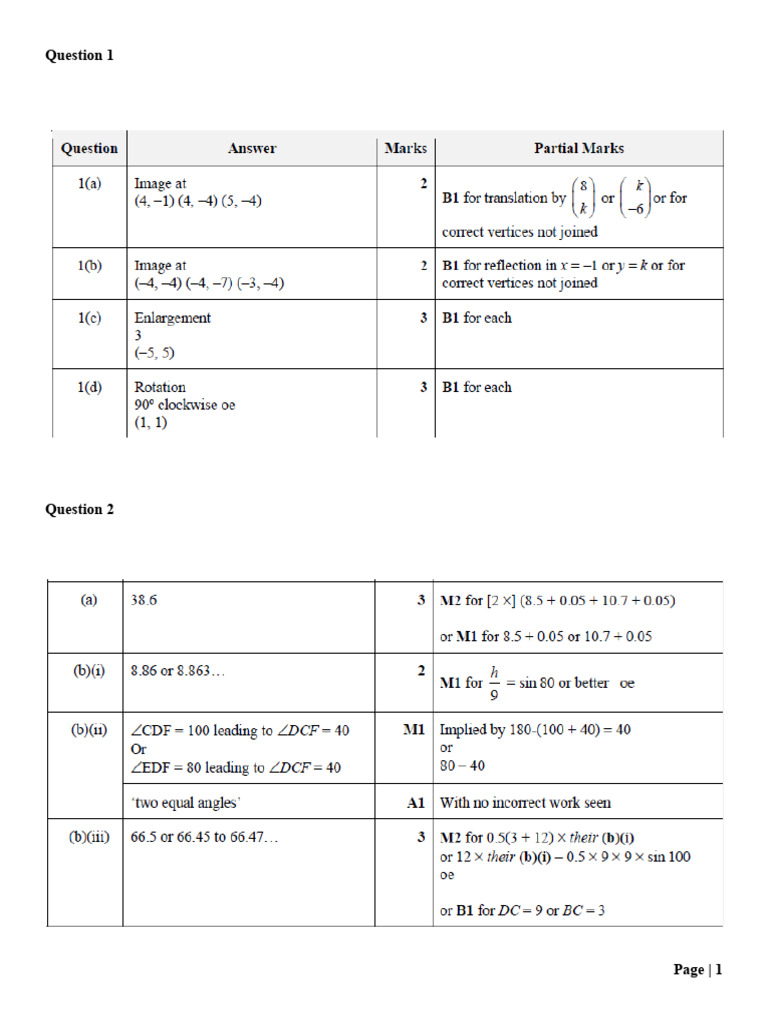 0580 Practice Test 1 2024 (Paper 4) Marking Scheme | PDF