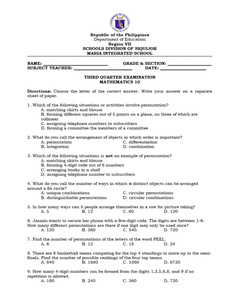 Math10 Q3 | PDF