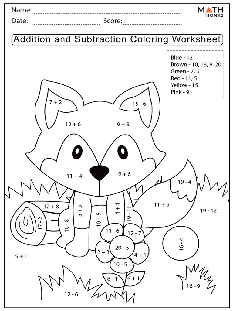 Addition and Subtraction Coloring Worksheets | PDF