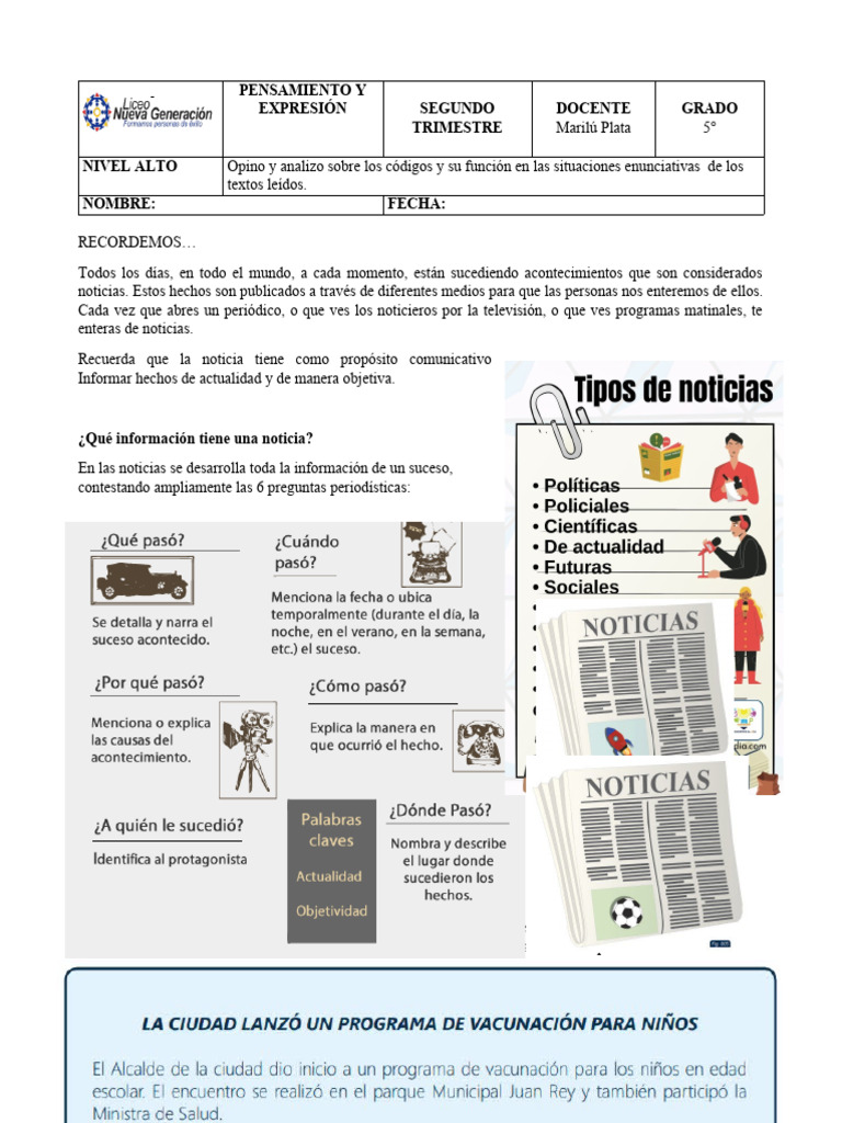 NA - Guia Textos Informativo-Noticia 2 | PDF