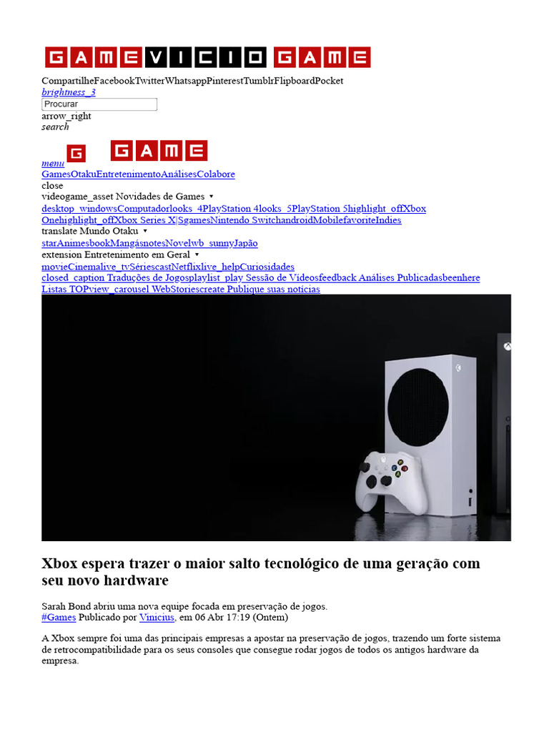 Xbox Espera Trazer o Maior Salto Tecnológico de Uma Geração Com Seu ...