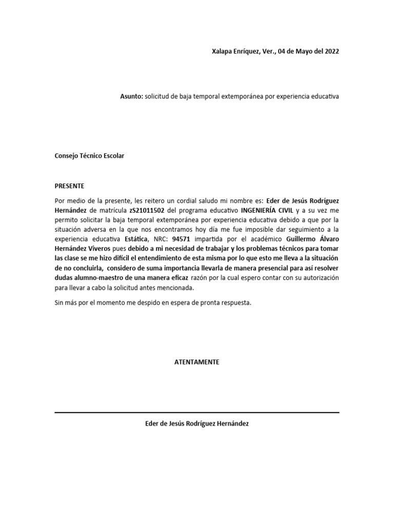 Solicitud de Baja Temporal Extemporánea | PDF | Crecimiento personal y profesional