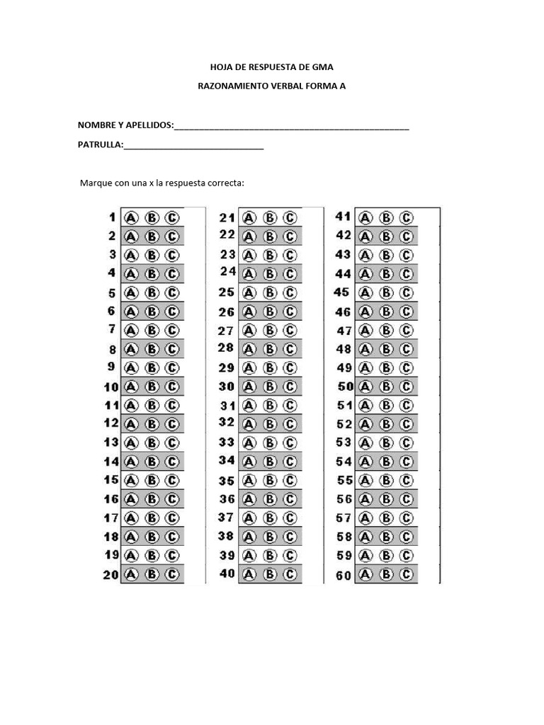 Hojas de Respuesta de Test | PDF