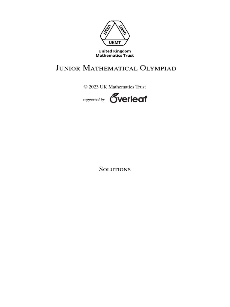 Junior Maths Olympiad 2023 Solutions | PDF | Triangle | Geometry