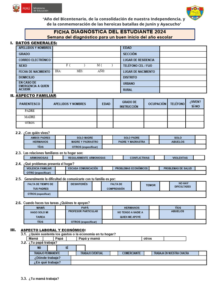 Ficha-Diagnostica-Del Estudiante-2024 | PDF | Conceptos psicologicos