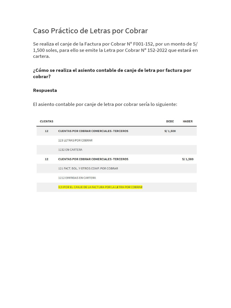 complemento -Caso Práctico de Letras por Cobrar y anticipo | PDF