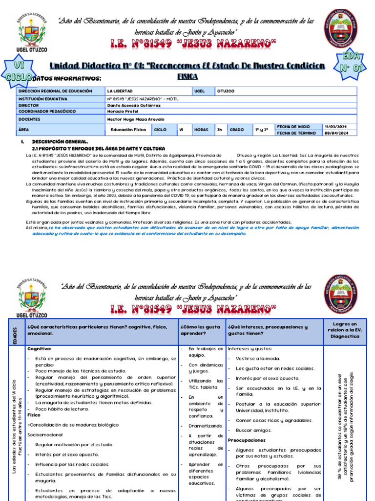 Plan. Eda 01 - Ciclo Vi - Edi. Fisica PDF | PDF | Evaluación | Aprendizaje
