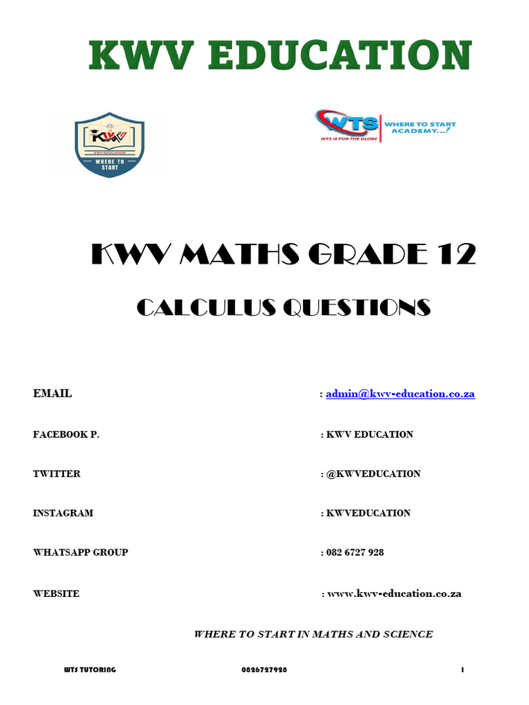 Grade 12 Calculus Questions Guide | PDF