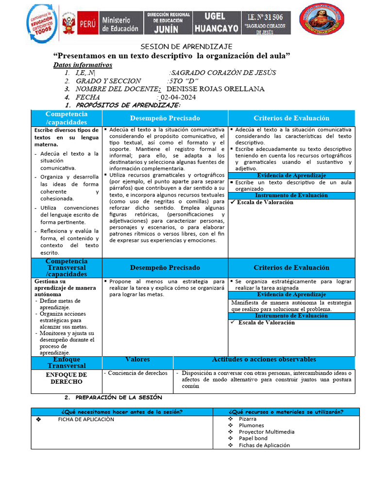 Sesion de Aprendizaje Comunicacion 1 | PDF | Aprendizaje | Salón de clases