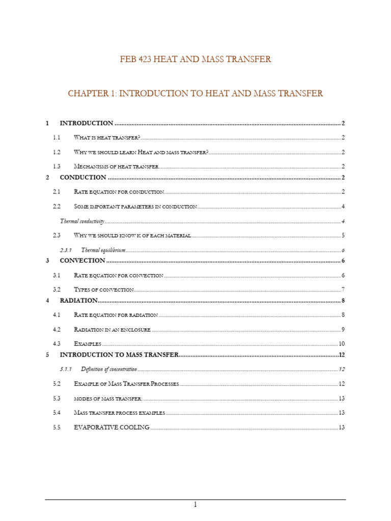 1.1 FEB 423 - Introduction To Heat and Mass Transfer | PDF | Heat Transfer | Thermal Conduction