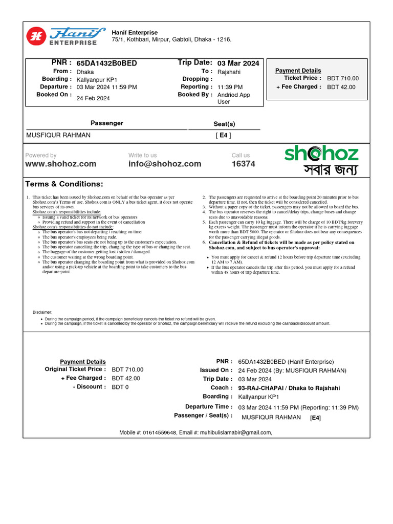 Bus Ticket Details for Passengers | PDF | Bus | Service Industries
