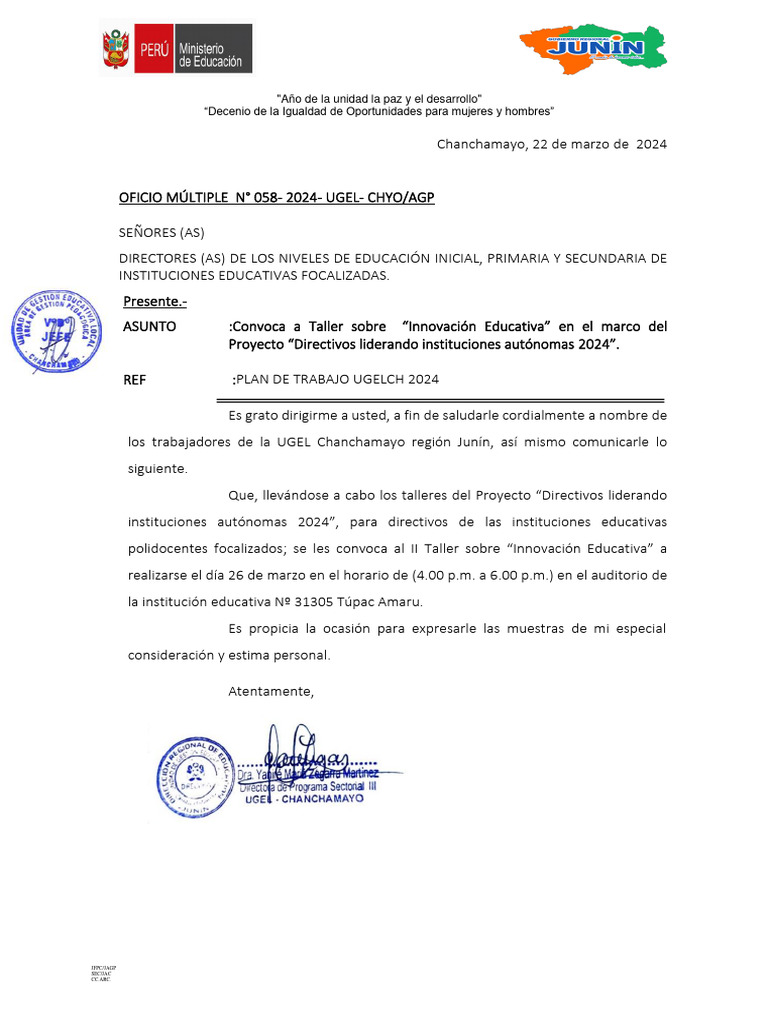 Modelo de Oficio Múltiple #058 - 2024 - Ugel - Chyo | PDF