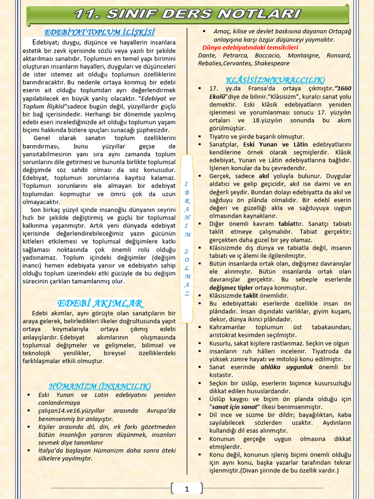 11.sinif Ders Notlari (Müfredat Uyumlu) PDF | PDF