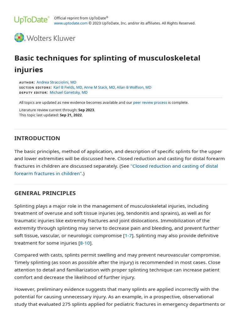 Basic Techniques For Splinting of Musculoskeletal Injuries UpToDate ...