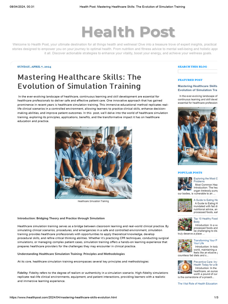 Health Post - Mastering Healthcare Skills - The Evolution of Simulation ...